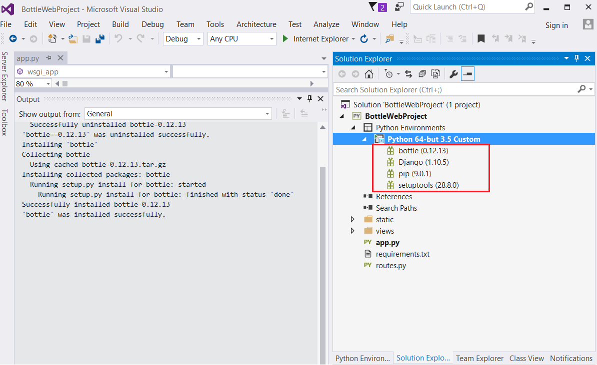 Python for Visual Studio - No Module Named 'Bottle'