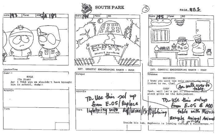 Studio Practice: South Park Storyboards