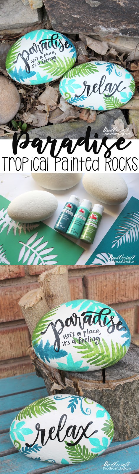 Tropical Ferns Paradise Painted Rocks