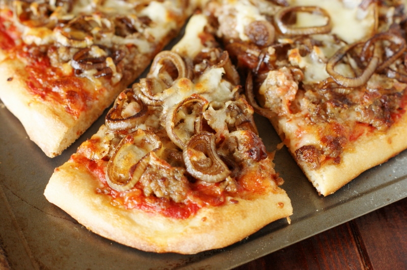 Sausage & Balsamic-Caramelized Onion Pizza - and a homemade whole wheat ...