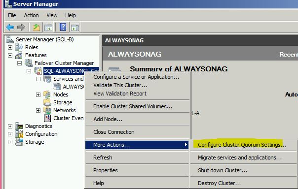 SQL Server: Change Quorum to Node and File Share Majority