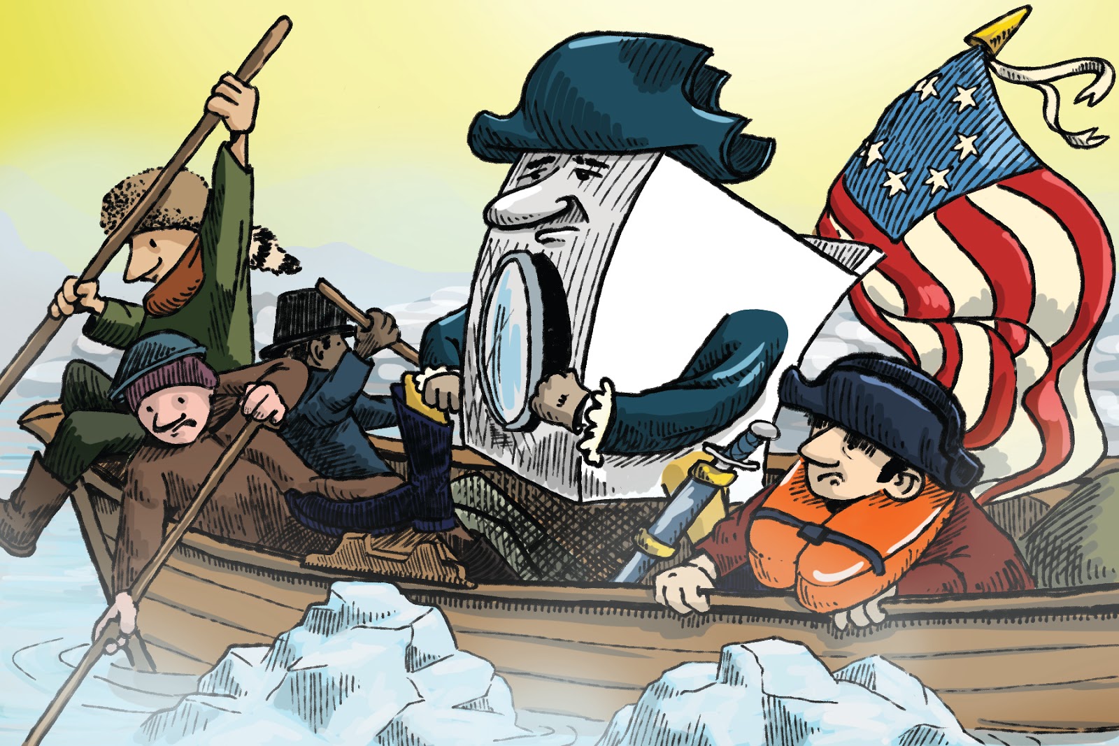 Sketches For Nora and Alfred: George Washing Machine crosses the Delaware