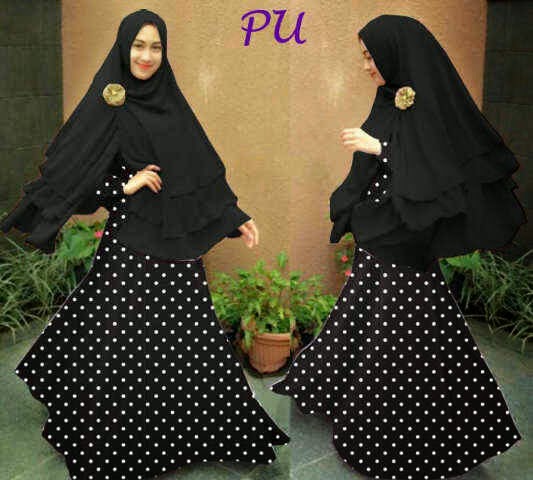 Model Baju Gamis Polkadot Hitam Putih - Model Hijab Terbaru