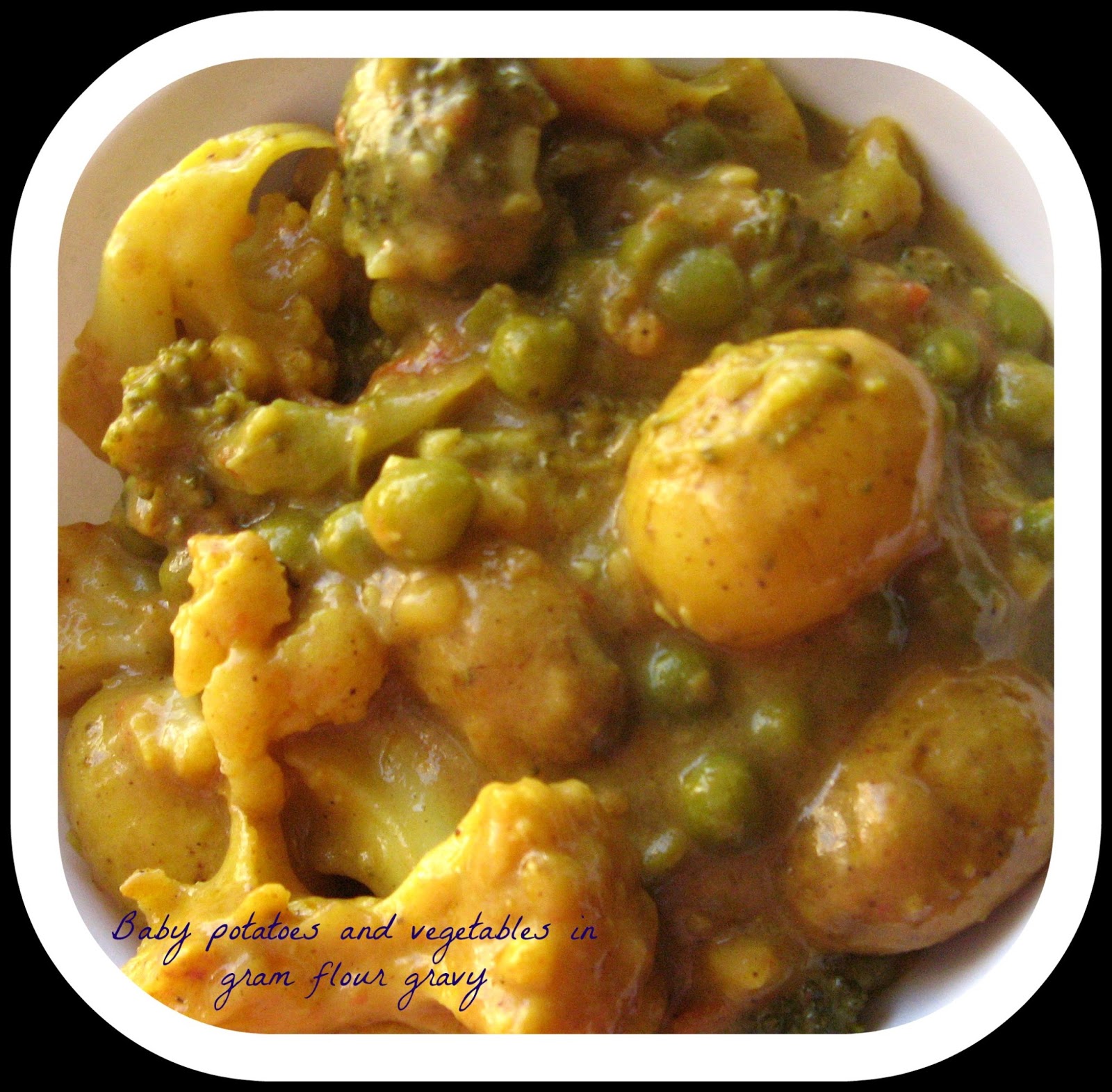 BABY POTATOES AND VEGETABLES IN GRAM FLOUR GRAVY