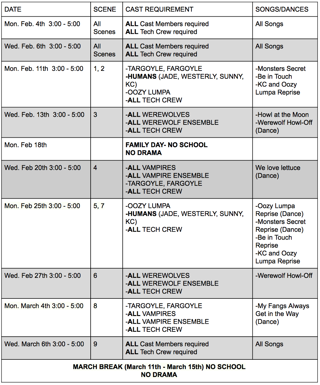 JPII DRAMA PRODUCTION 2018-2019: DRAMA REHEARSAL SCHEDULE!
