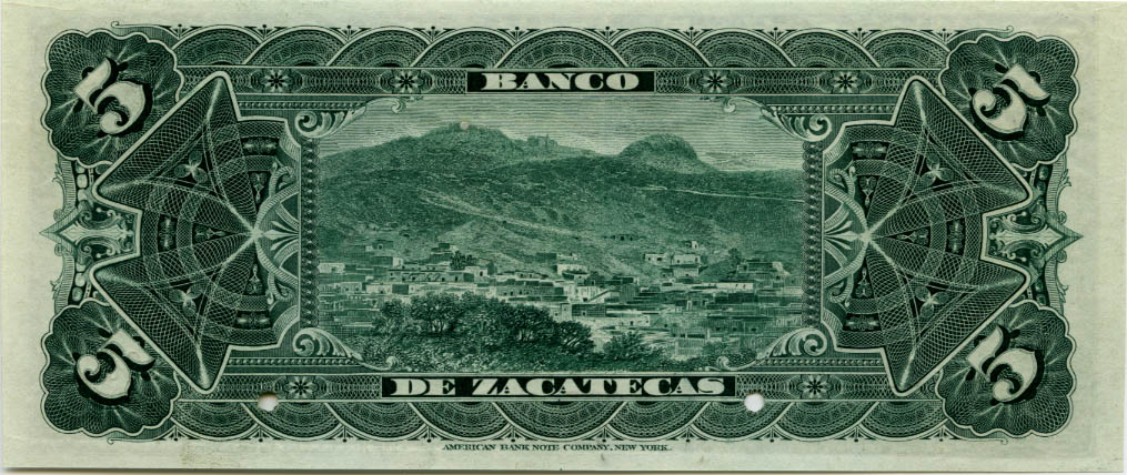 Mexico banknotes 5 Pesos note 1891 El Banco de Zacatecas|World ...