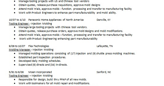 Tooling Engineer Sample Resume Format in Word Free Download