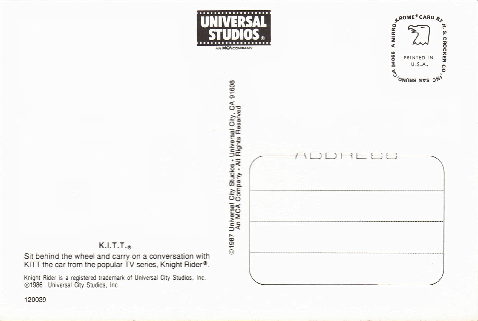 Universal Studios' Knight Rider Postcard | San Fernando Valley Blog