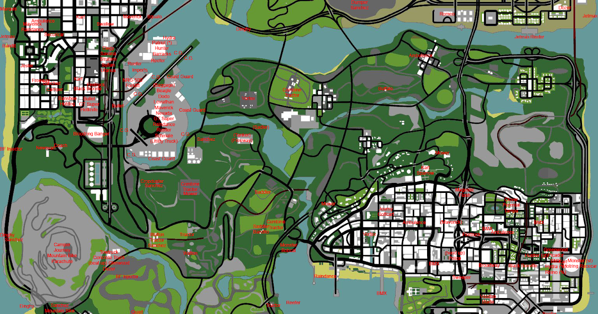 GTA San Andreas Vehicles: Spawn Map