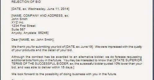 Bid or Proposal Rejection Letter to a Company