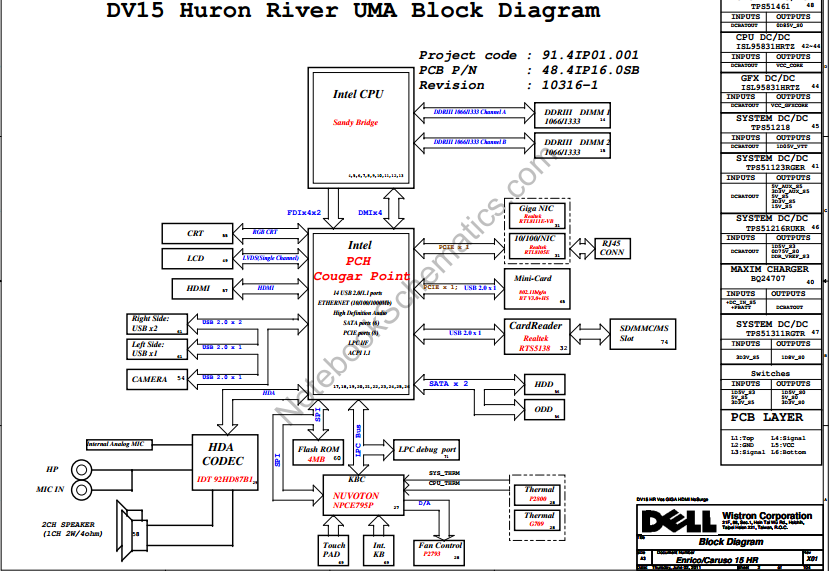 مخطط اللاب توب Dell N5050 (Wistron DV15 Huron River UMA)