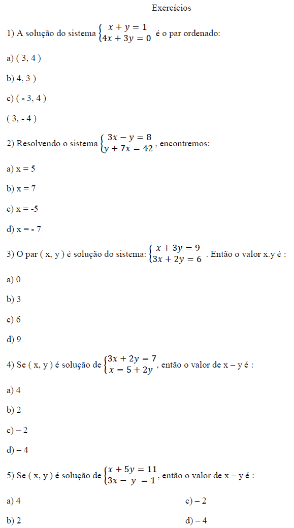 Mania De Calcular Exercícios Com Sistemas De Equação Do 1º Grau 7º Ano