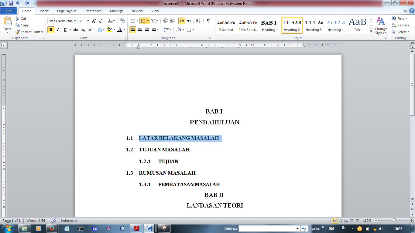 Cara menggunakan Numbering pada JUDUL BAB, Sub Bab dan Sub sub bab