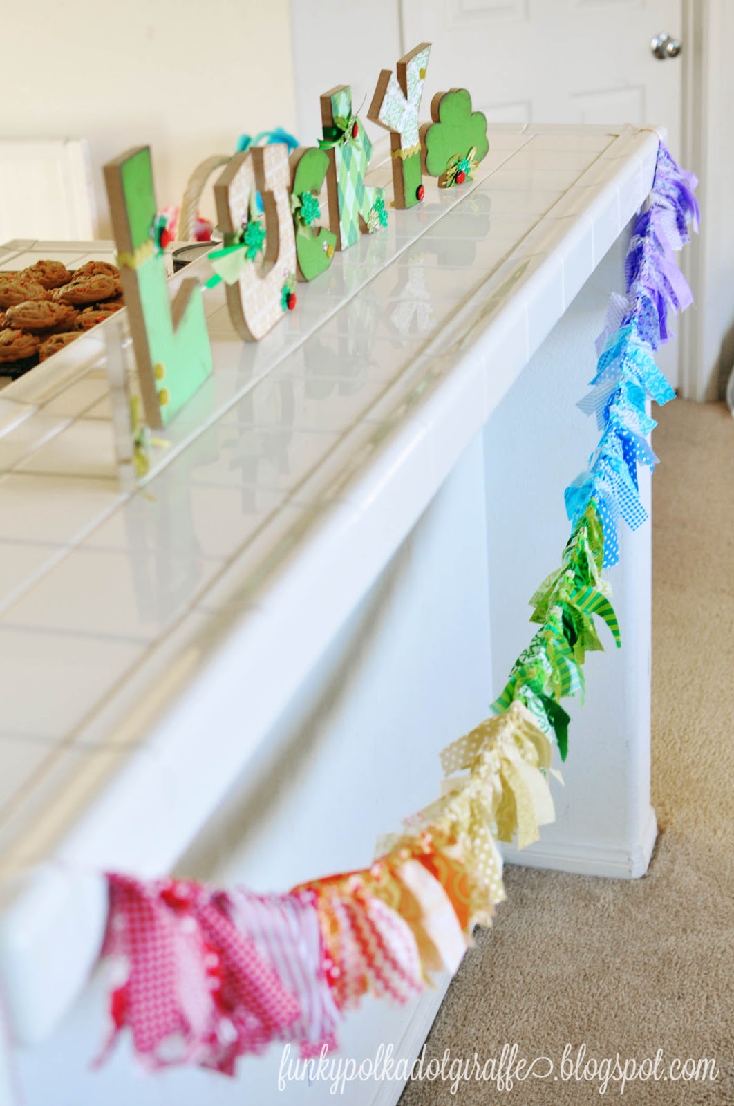 Funky Polkadot Giraffe: Rainbow Fabric Strip Garland Tutorial