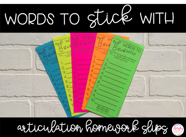 Words to Stick With! Homework Freebie | Simply Speech