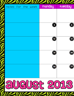 The Teaching Sweet Shoppe!: School is Wild! 2-Page Calendar in Zebra