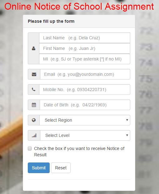 Room, School Assignment ONSA for October 23, 2016 Civil Service Exam ...