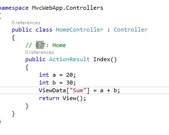Creating the new MVC project in visual studio and using View Data
