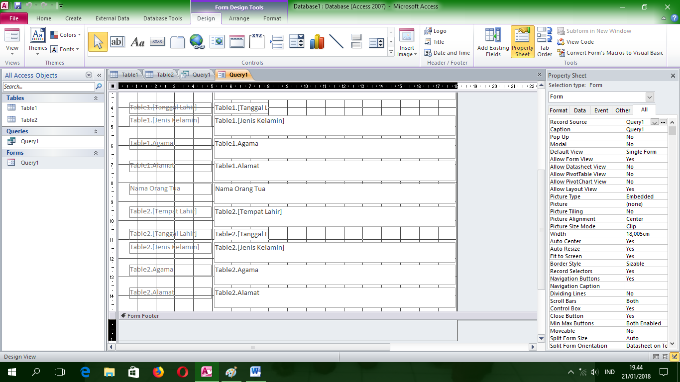 Cara Membuat Table, Query, Form dan Report pada Microsoft Acces