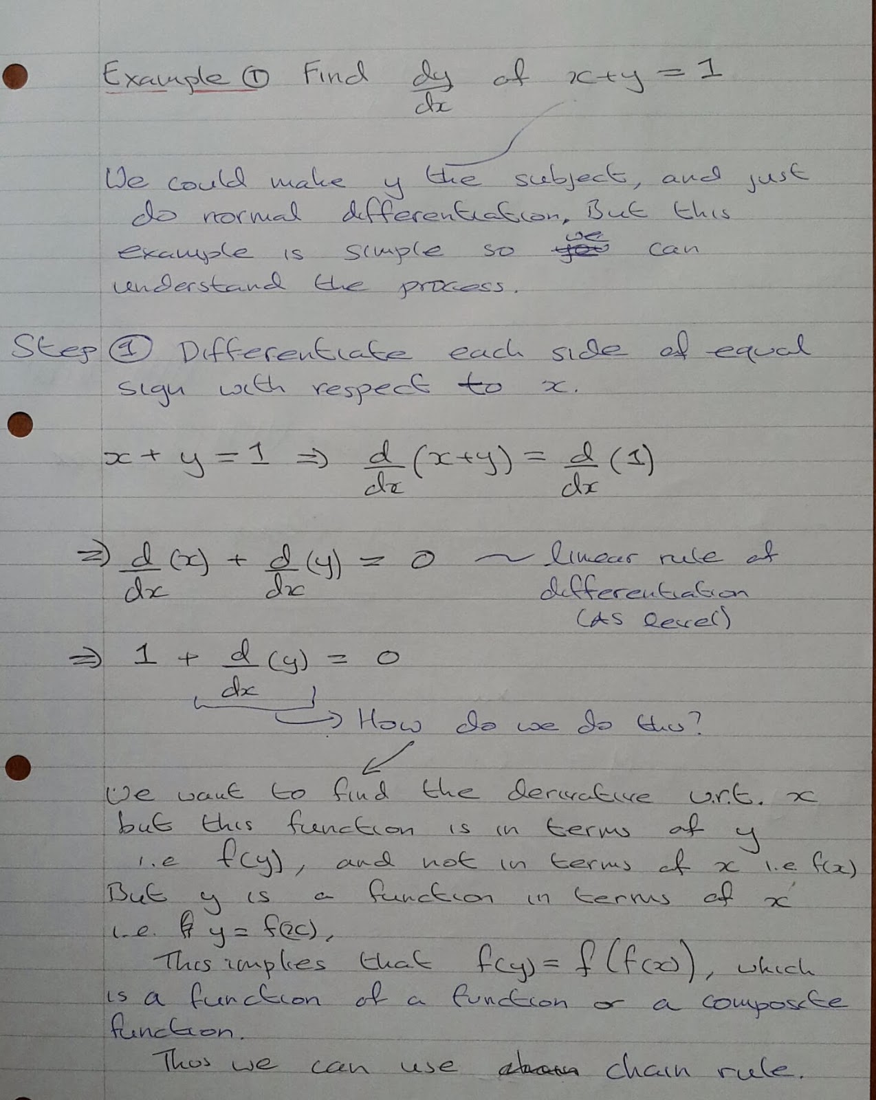 A Level Maths Notes: A2 Differentiation: Implicit Differentiation Part 1