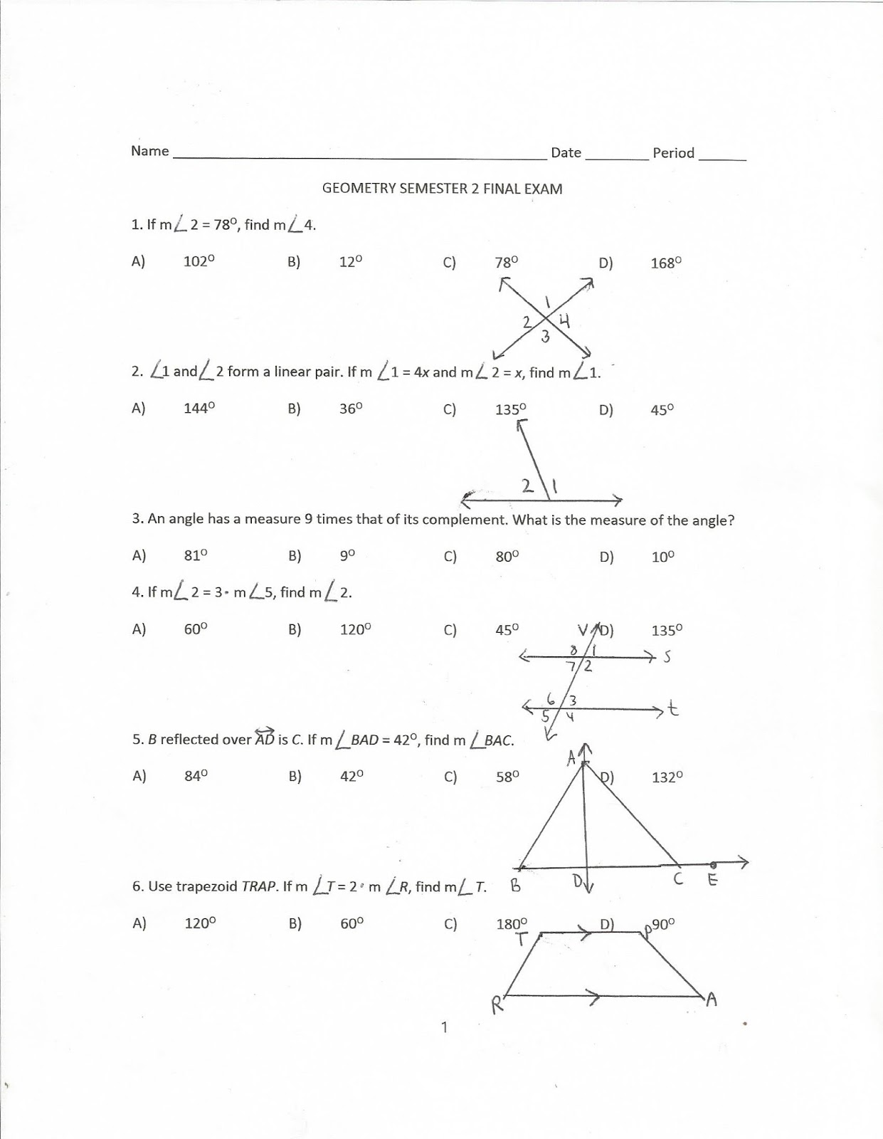 Geometry, Common Core Style: Semester 2 Final Exam (Day 178)
