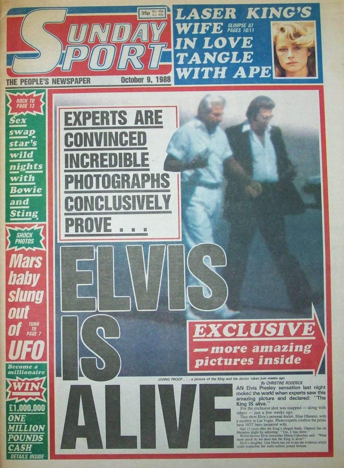 Sunday Sport newspaper 9 October 1988
