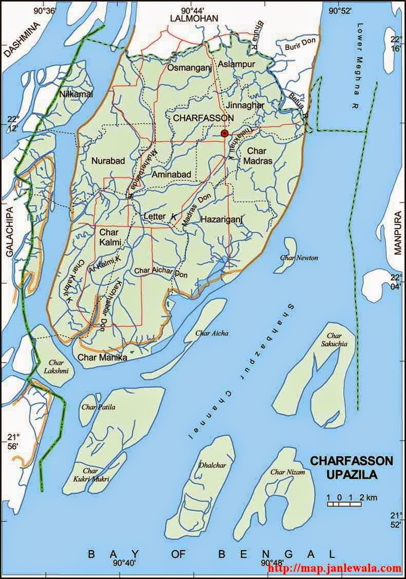 Charfasson Upazila Map, Bhola District, Bangladesh
