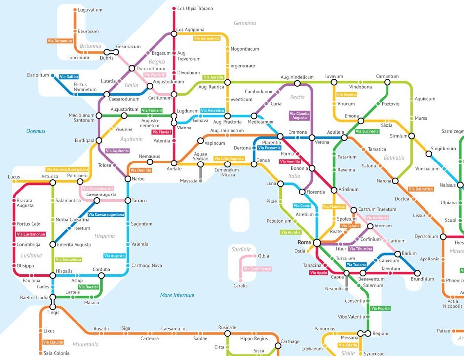 ANTINOUS THE GAY GOD: A FANTASY SUBWAY TRANSIT MAP OF ANCIENT ROMAN ROADS