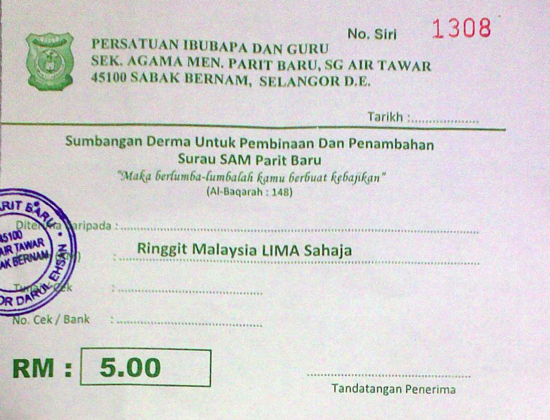 CERBONIAN BROTHERHOOD: DANA PEMBINAAN SURAU SAM PARIT BARU