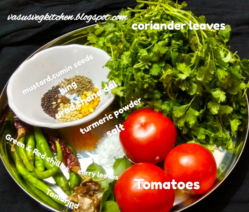 Vasusvegkitchen: Kothimira Tomato pachadi, Coriander tomato chutney