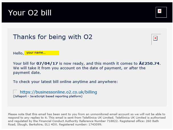 Phishing emails from O2 and Vodafone "Your bill is ready" - Business ...