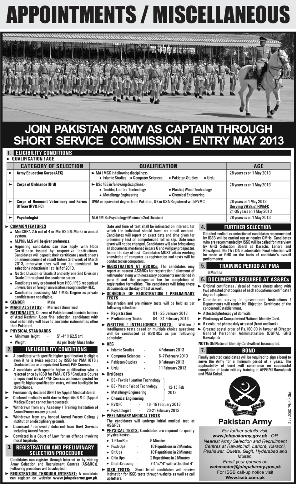 Pakistan Army Jobs 2013 - Jobs In Pakistan, Careers In Lahore, Karachi ...
