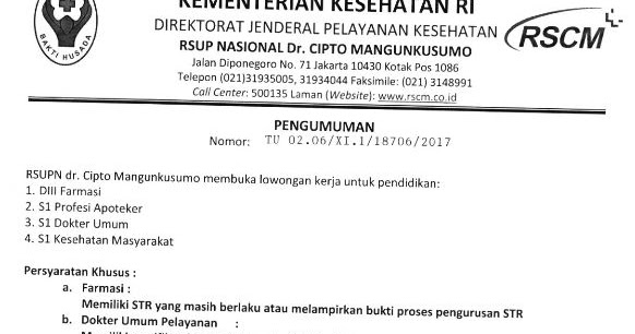 Lowongan Kerja Non PNS RSUPN Dr.Cipto Mangunkusumo Tahun 2017 ...