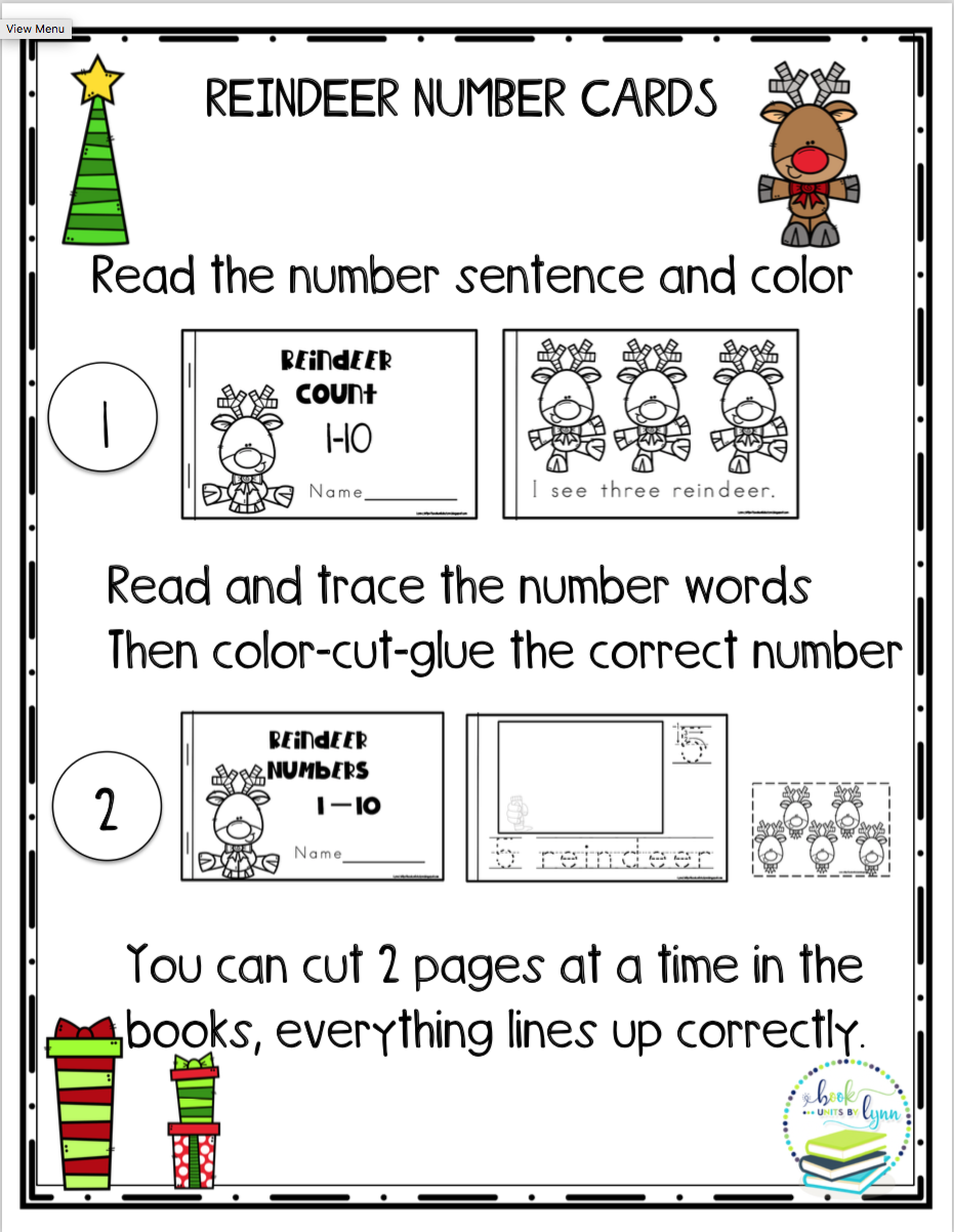 2 REINDEER NUMBER BOOKS ~ Book Units by Lynn