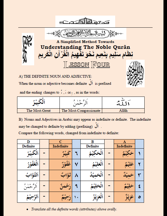 Madrasah At-Tayyibah School of Arabic: Book One - Lesson Four