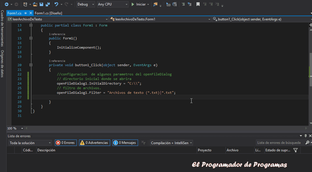 3.- Uso de OpenFileDialog C# (Forms)