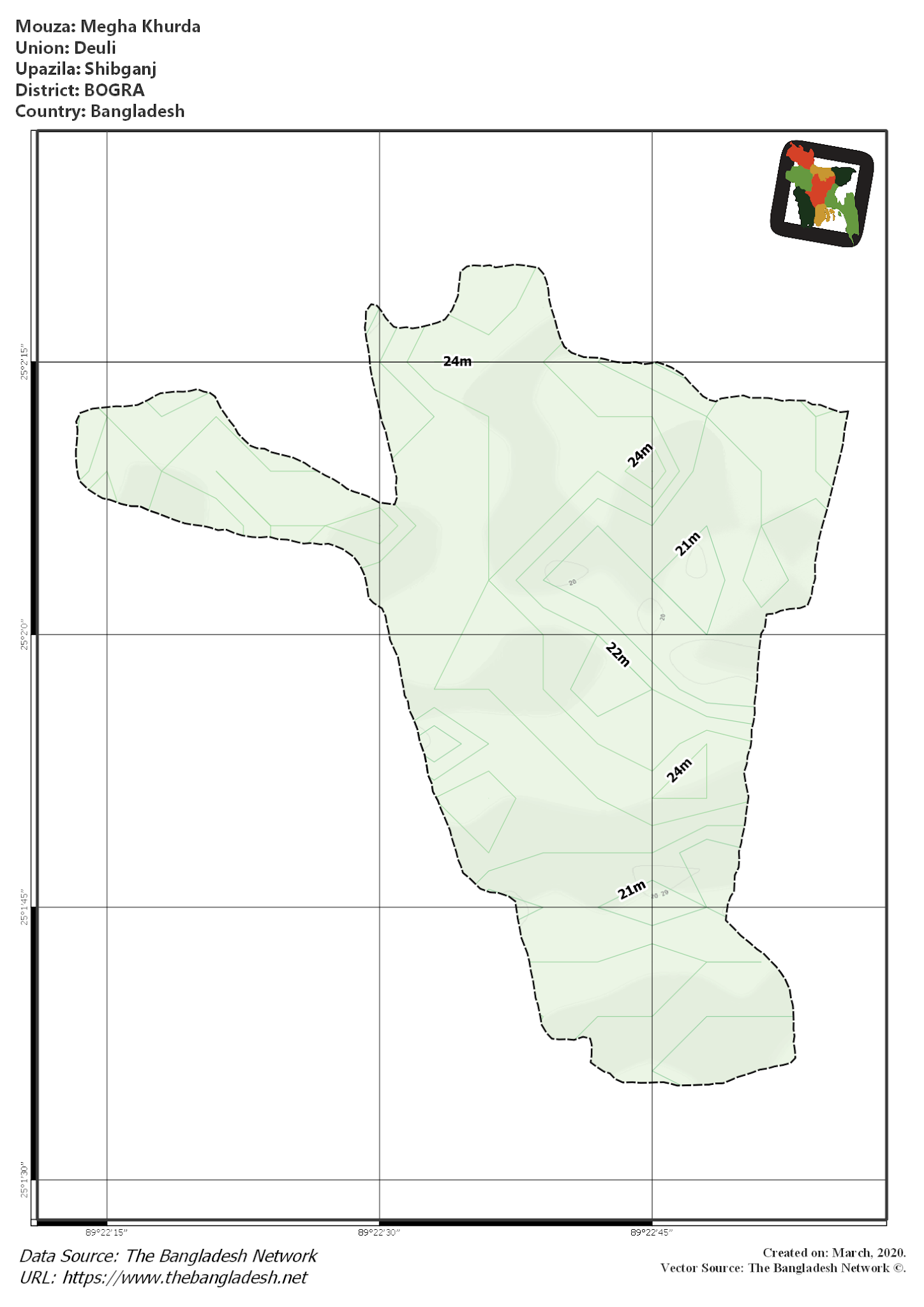 Map of Megha Khurda Mouza, Shibganj, Bogra