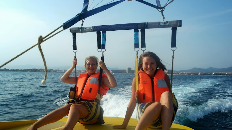 flying forever: A bouncy boat with paragliding