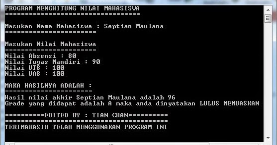 Source Code Program Menghitung Nilai Mahasiswa Dalam Pascal Materi Teknik Informatika