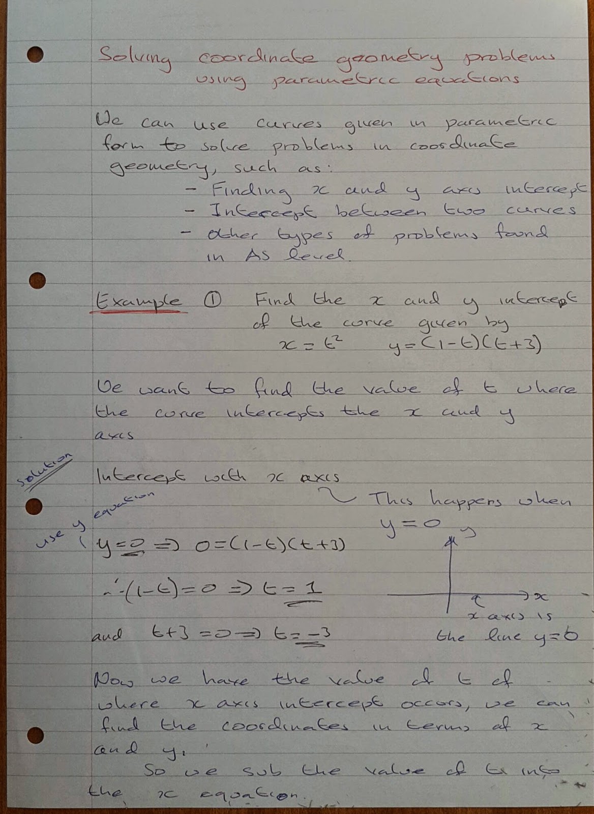 A Level Maths Notes: A2 Parametric Equations - General problems part 1