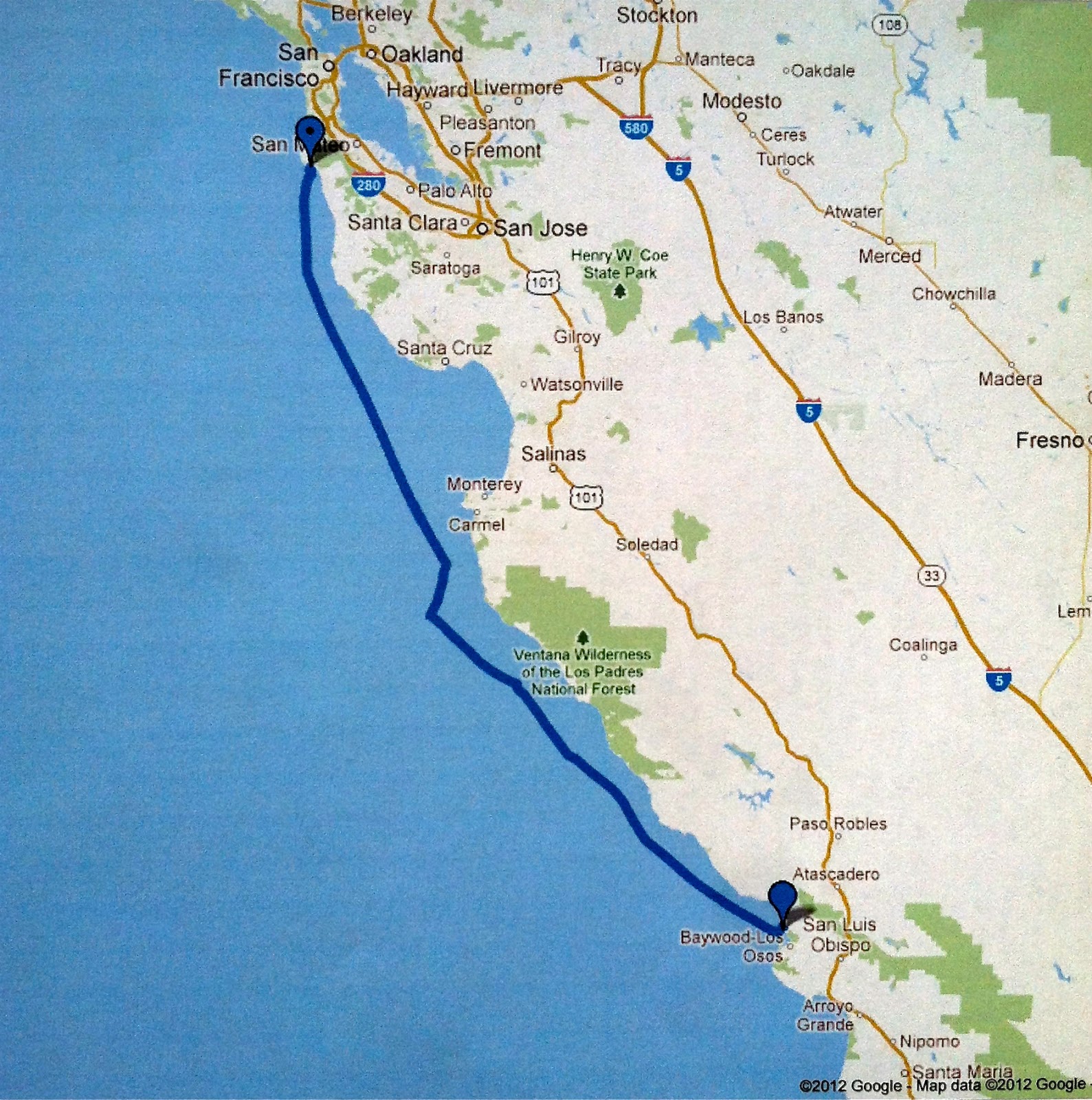Bluewater Coastal Cruising: Map Summary, San Francisco to San Diego