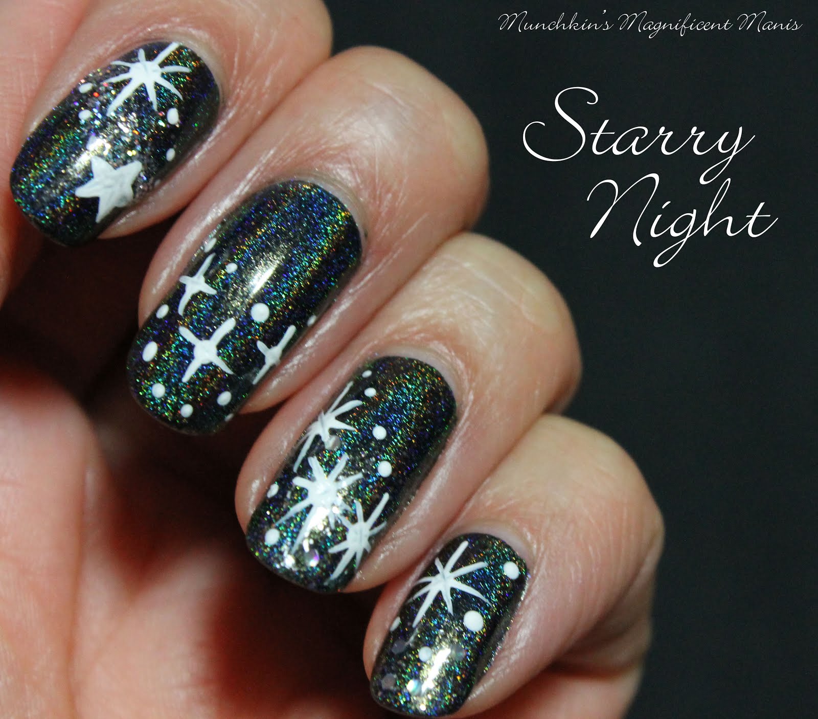Munchkin’s Magnificent Manis: Starry Night Sky- Star Nail Design