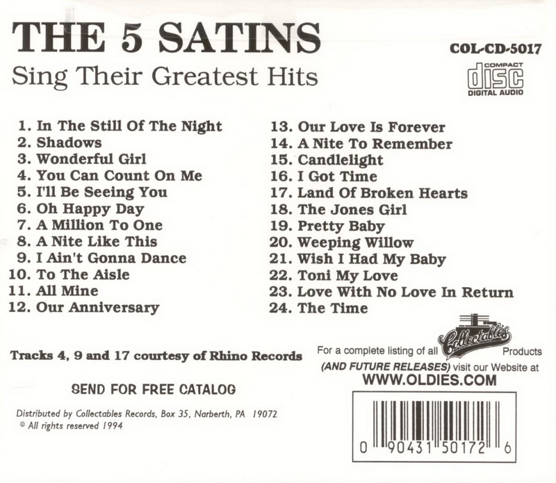 ENTRE MUSICA: THE 5 SATINS - Sing Their Greatest Hits