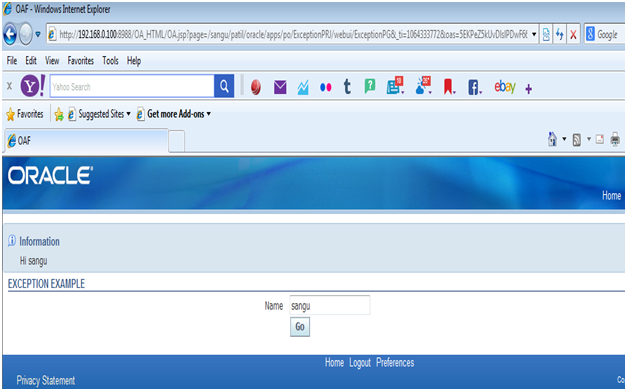 Oaf By Sspatil Displaying Exception In Oaf Page