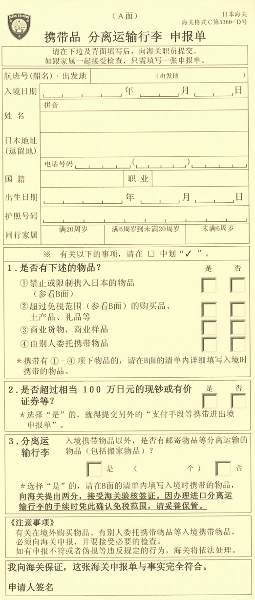 Becoming legally Japanese: Customs Form Differences