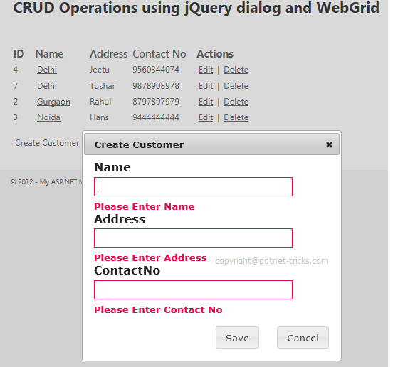 Modal Popup Example For Insert Upadate Delete In Popup In Mvc4 ~ Asp Net Solution Kirit Kapupara 1331