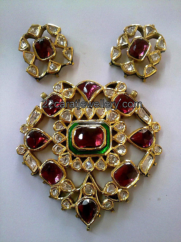 Uncut Diamond and Tourmaline Kundan Pendant Sets - Jewellery Designs