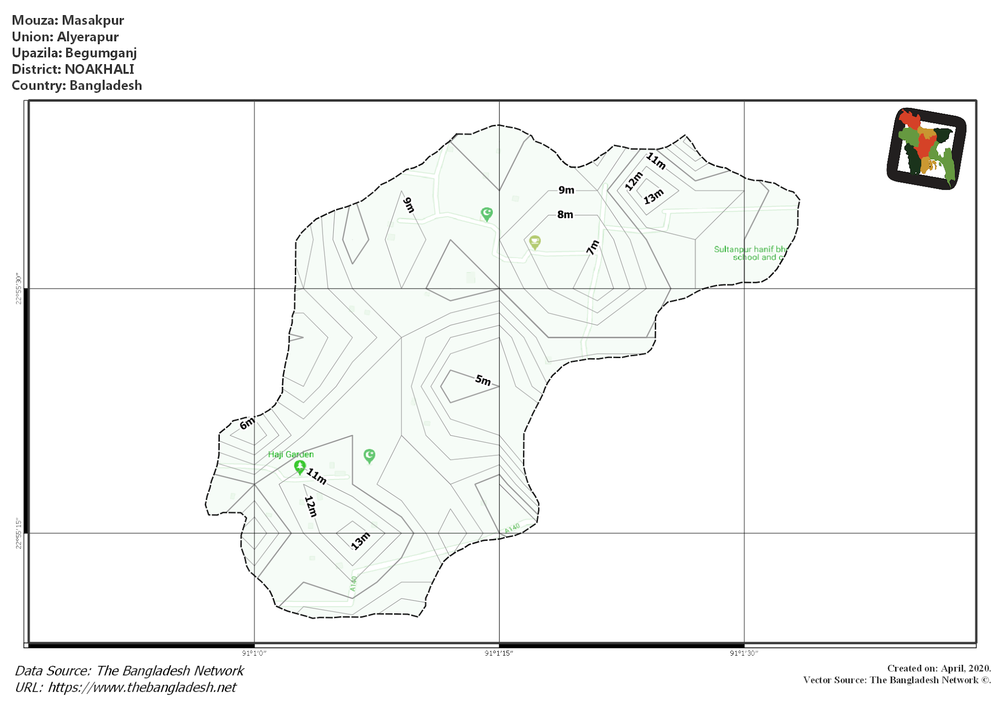 Map of Masakpur Mouza, Begumganj, Noakhali