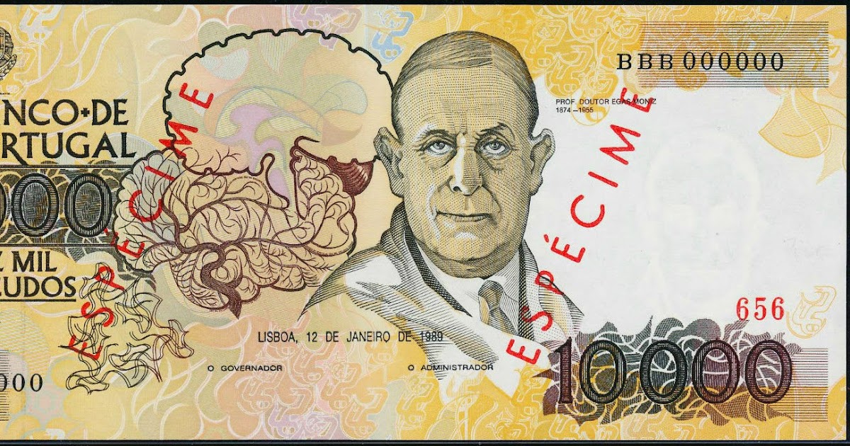Portugal 10000 Escudos banknote 1989 António Egas Moniz|World Banknotes ...