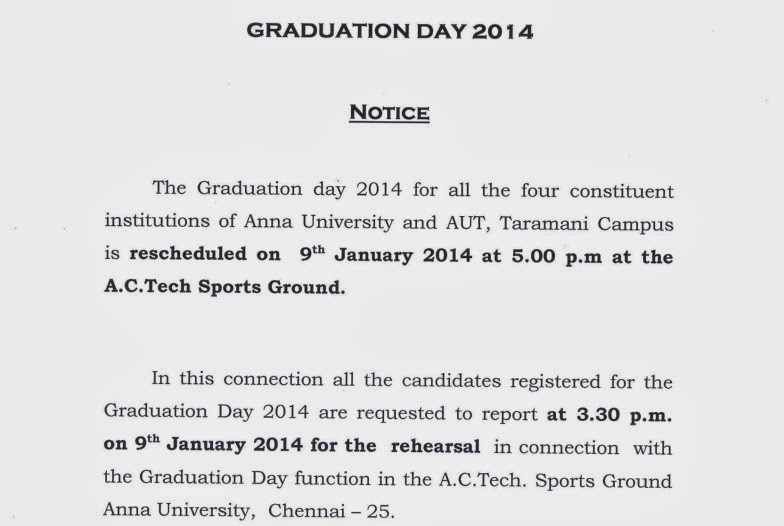 Anna University Graduation day rescheduled on 09 January 2014 ...